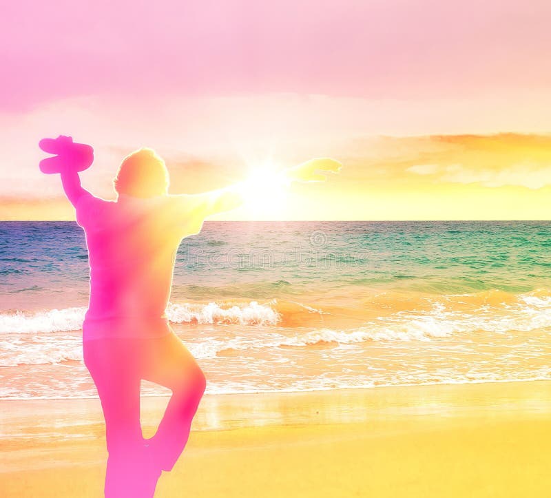 Sunset Beach and Young Person Stock Photo - Image of beach, vacation ...