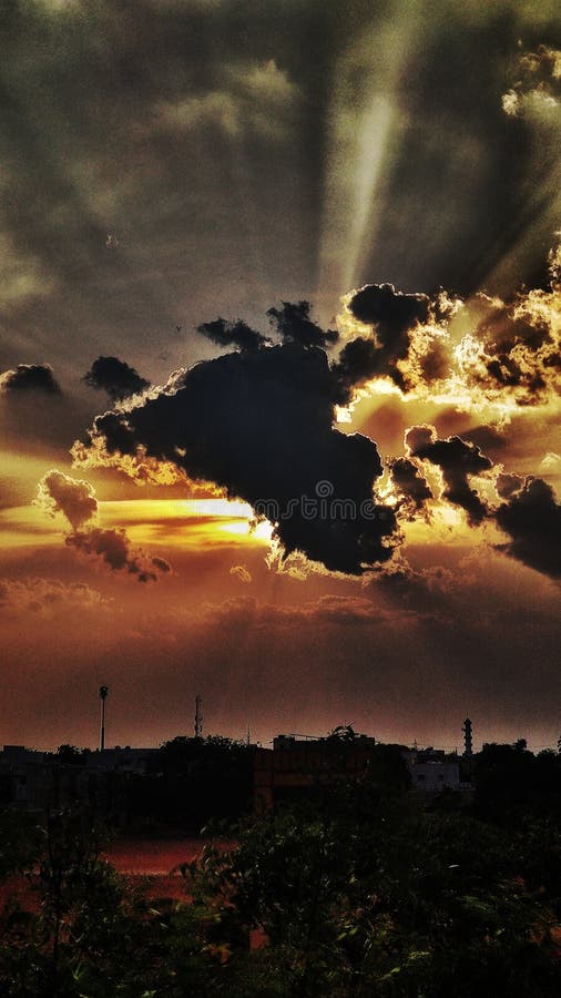 Sunset stock image. Image of clouds, rays, hope, evening - 180437073