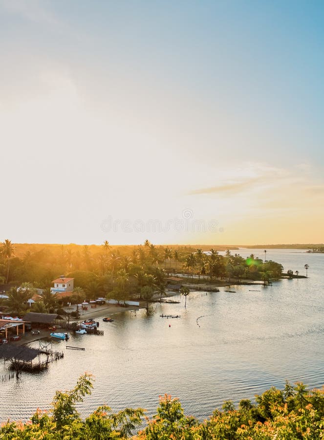 Sunset in a Beautiful Lagoon, with Trees and Palm Trees Stock Photo ...