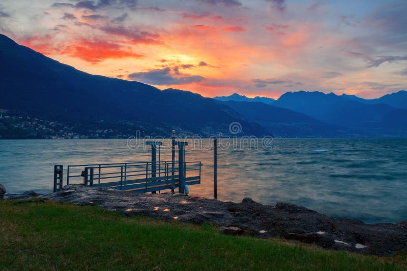Sunset on the Beautiful Lake Como Stock Image - Image of idyllic ...