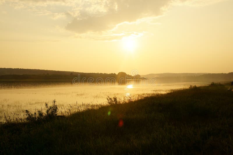 Sunset on a Beautiful River in Siberia in Summer Stock Image - Image of ...