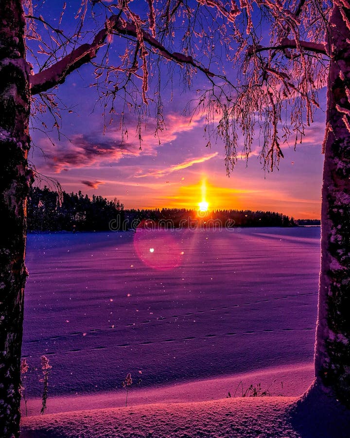 Colorful Winter Sunset in Lake Stock Photo - Image of sunset, lightroom ...
