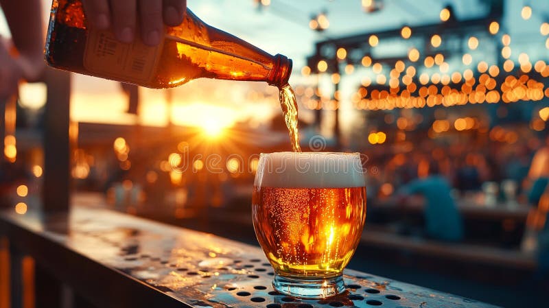 Sunset Beer Pour stock photo. Image of warm, beer, outdoor - 373679206
