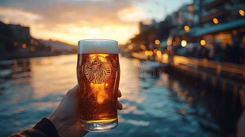 Sunset Beer Riverside City Tourism Stock Illustration - Illustration of ...