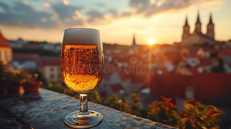 Sunset Beer Rooftop Cityscape View Stock Illustration - Illustration of ...
