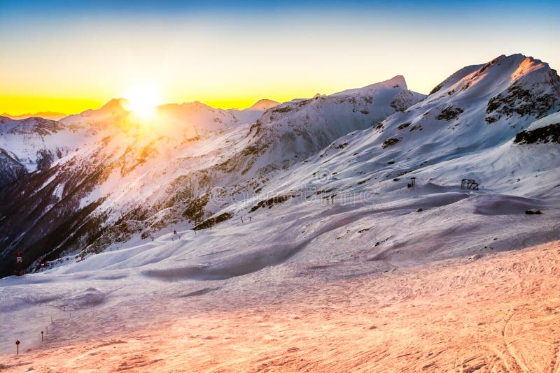 Sunset Behind the Austrian Alps Stock Image - Image of peaks, area ...