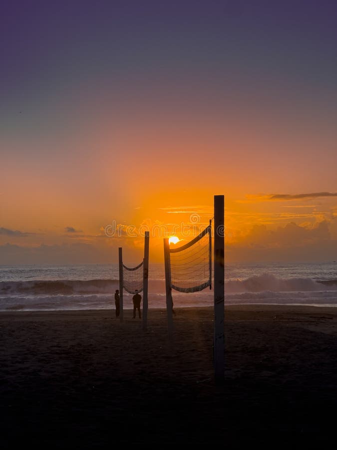 Volleyball Courts At The Beach During Golden Hour Sunset Stock Image