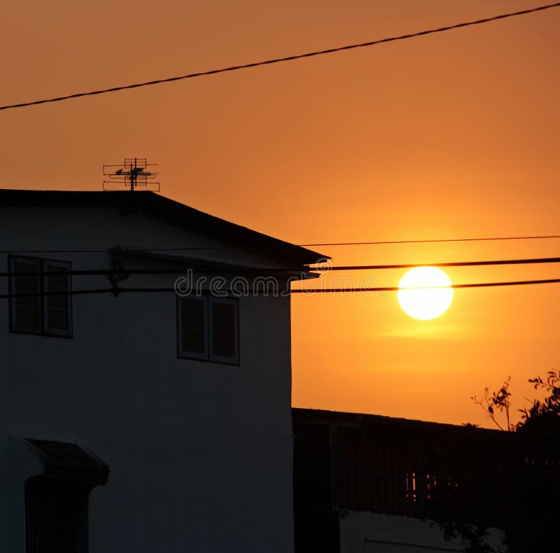 Sunset Behind the Building the Orange Light Across the Sky Stock Image ...