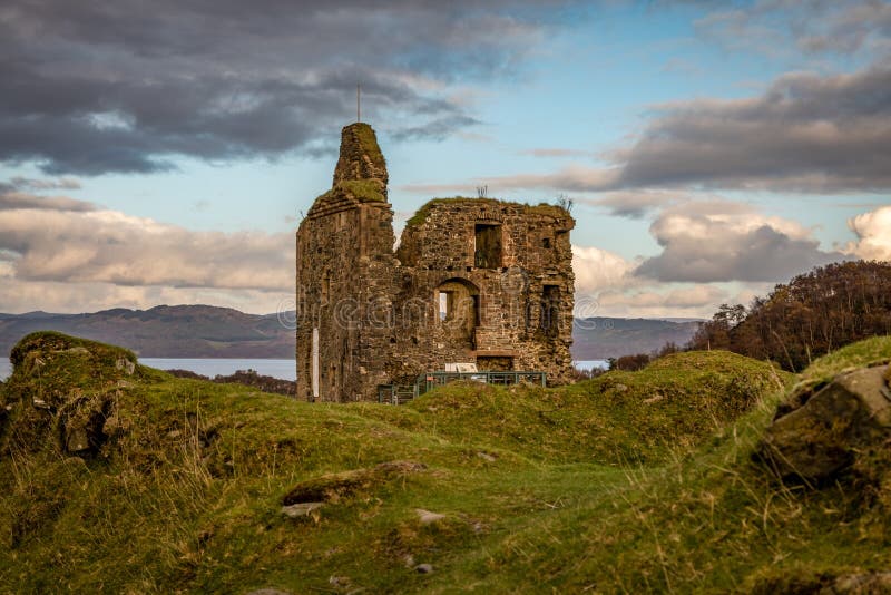 Sunset Behind Castle Tarbert in the Middle of the Picture with Rough ...