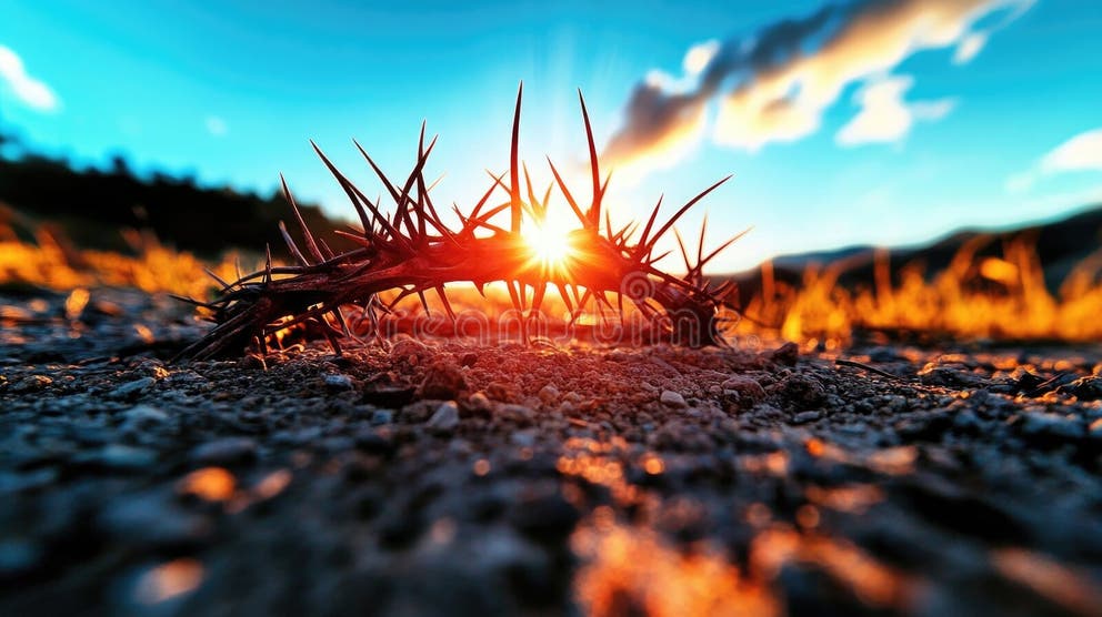 Sunset Behind Crown of Thorns on Rocky Ground Stock Photo - Image of ...
