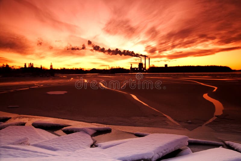 Sunset behind factory stock photo. Image of plant, landscape - 4473602