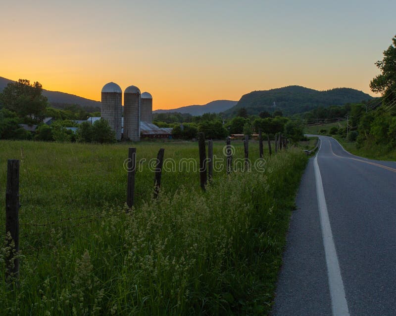 Sunset on the farm stock photo. Image of dairy, fence - 118791112