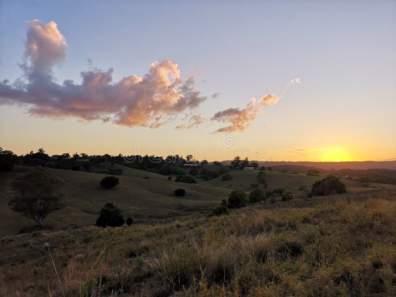 Sunset Behind Hills in Sunshine Coast Hinterland Stock Photo - Image of ...