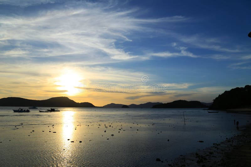 Sunset Behind Mountain stock image. Image of canoe, dawn - 64287917