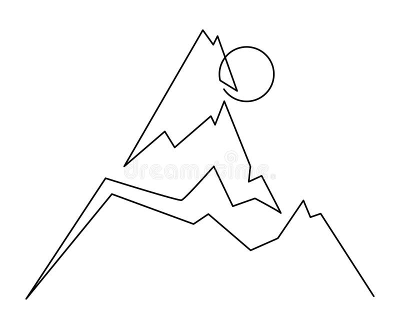 Sunset Behind the Mountains. Mountain Peaks. Continuous Line Drawing ...