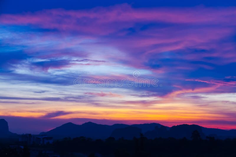 Sunset Behind the Mountains and Twilight Light in the Sky Stock Image ...