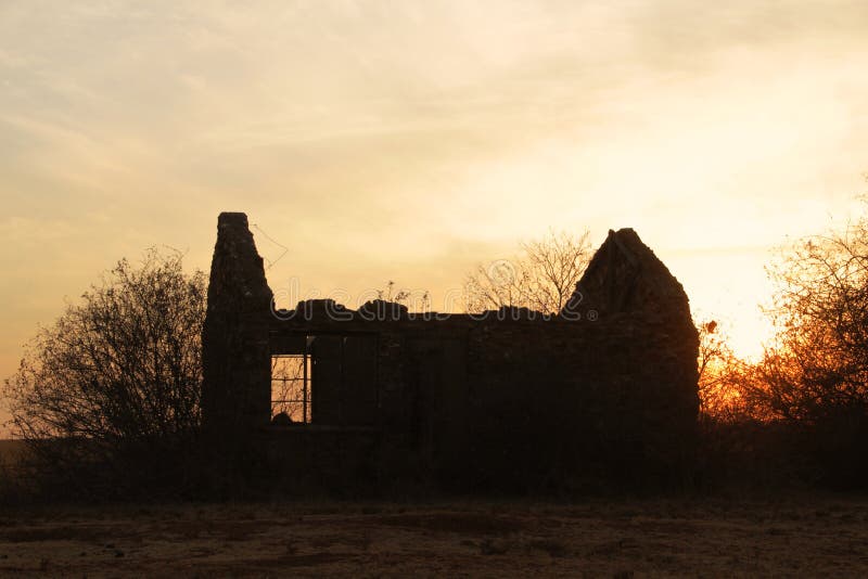 Sunset Behind the Old Ruined House. Stock Image - Image of still, farm ...