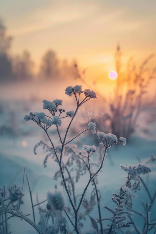 Sunset Behind Snow Covered Plants Stock Photos - Free & Royalty-Free ...