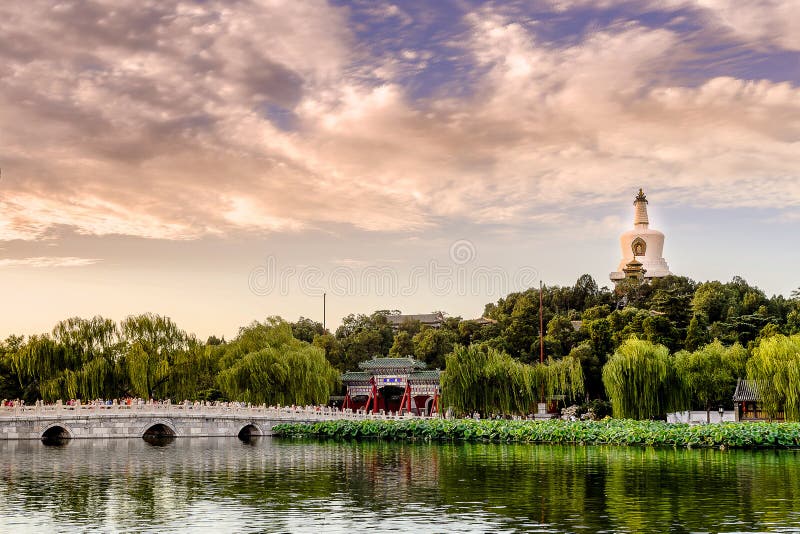 Sunset in Beihai park stock photo. Image of architecture - 44401004