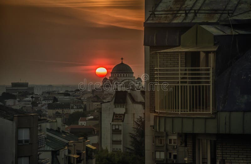 Sunset in Belgrade editorial photo. Image of city, romantic - 93604806