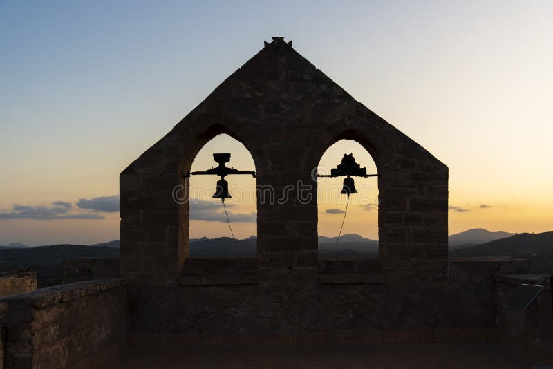 Sunset Bell Tower of the Castle of Capdepera Majorca Stock Image ...