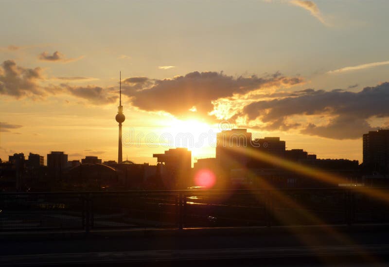 Sunset in Berlin, Traine Bridge Stock Image - Image of ...