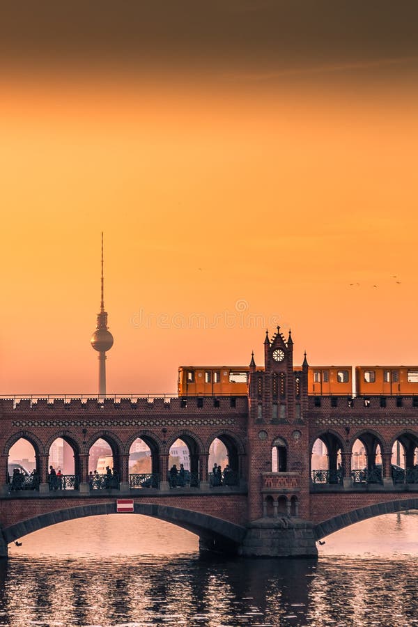 Sunset in Berlin stock photo. Image of oberbaum, cityscape - 138739000
