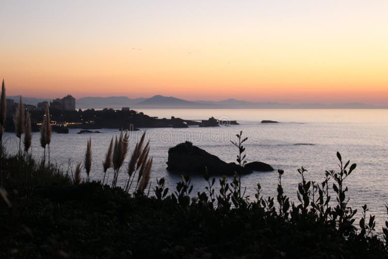 Sunset in Biarritz, Pays Basque, France Stock Image - Image of sunset ...