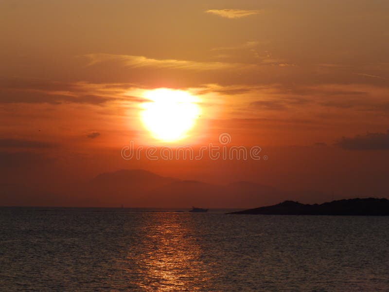 Sunset and a big sun stock photo. Image of scene, clous - 134400442