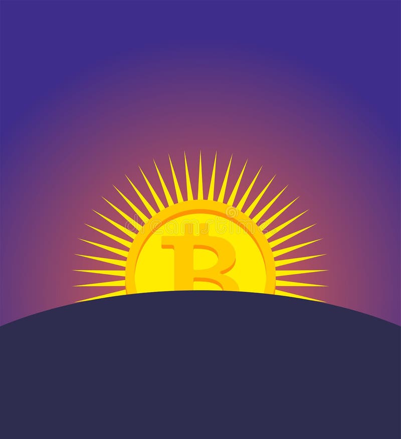 Sunset Bitcoin. Fall of Crypto Currency Stock Vector - Illustration of ...