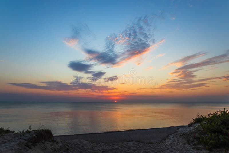 Sunset and Blue Sea with Waves at the Baltic Sea Stock Image - Image of ...