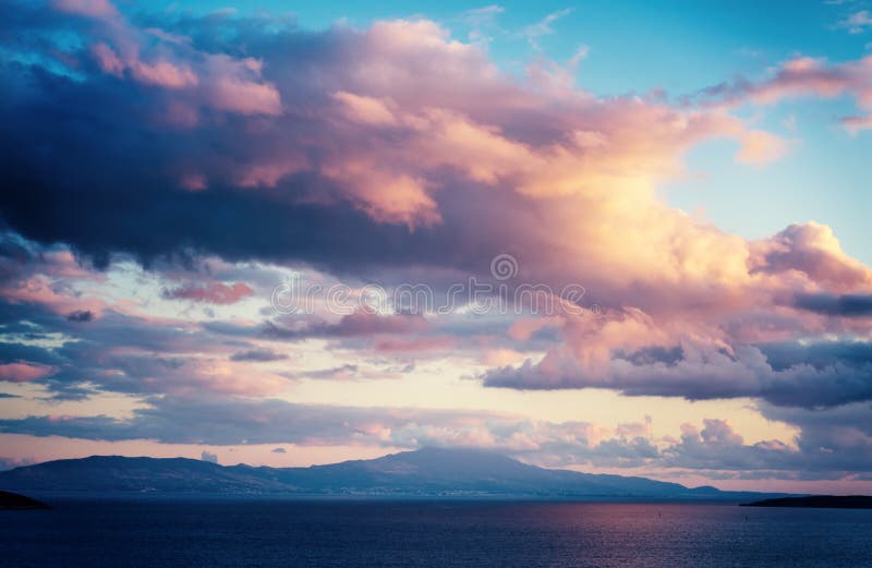 Sunset with Blue Sky Over Sea - Retro Vintage Filter Effect Stock Photo ...