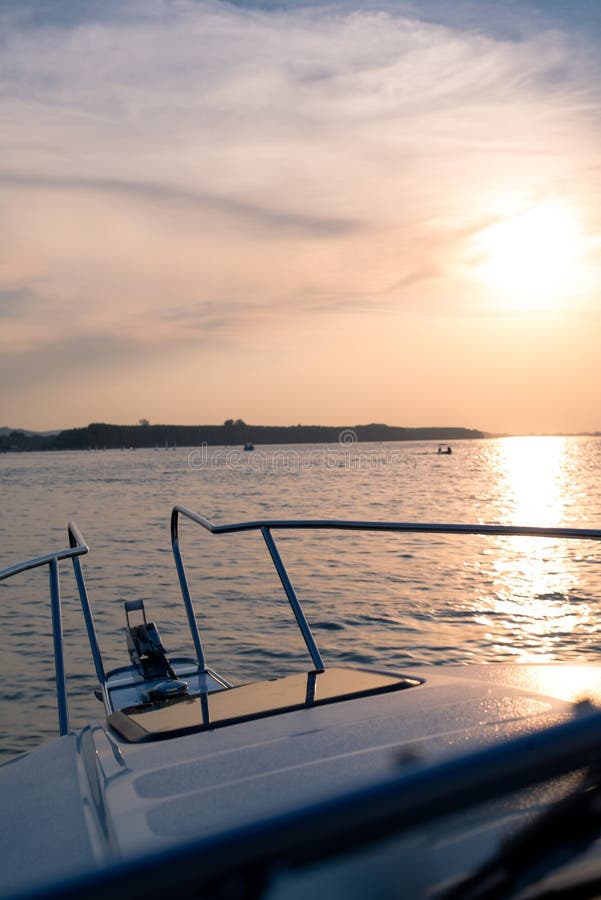 Sunset Over Water, View from a Boat Stock Image - Image of ...