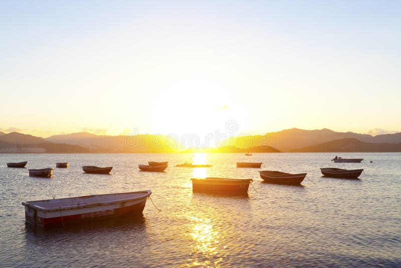Sunset boats stock image. Image of boat, river, orange - 31038939