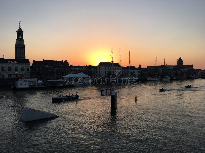 Sunset with Boats and the Skyline from Kampen Editorial Photography ...