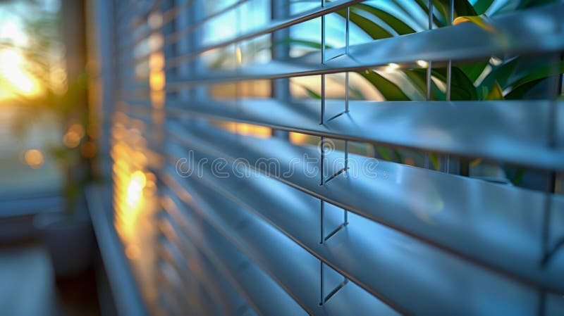 Sunset Bokeh through Stylish Window Blinds. Generative Ai Stock ...