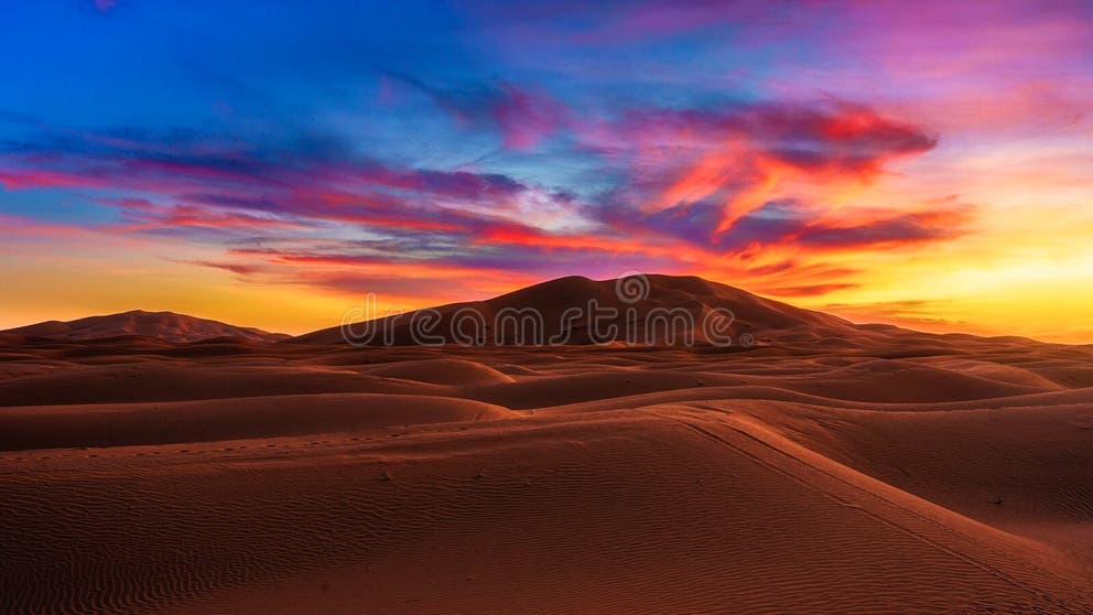 Amazing Sunset at the Dunes of Merzouga, Morocco Stock Image - Image of ...