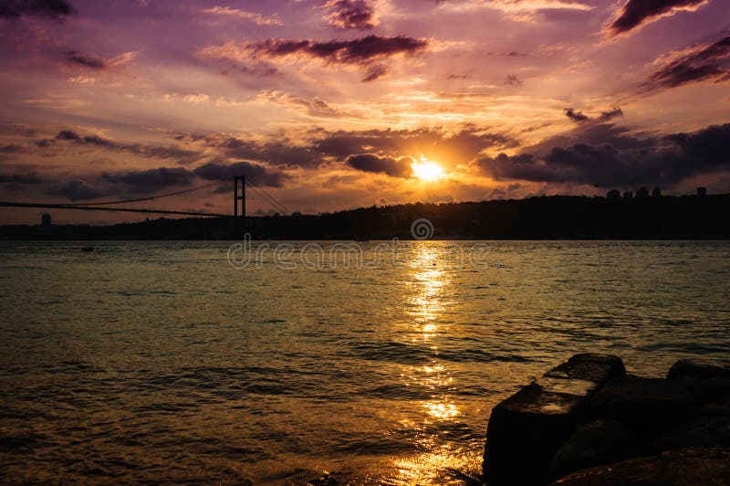 Sunset on the Bosphorus Bridge Stock Image - Image of called, side ...