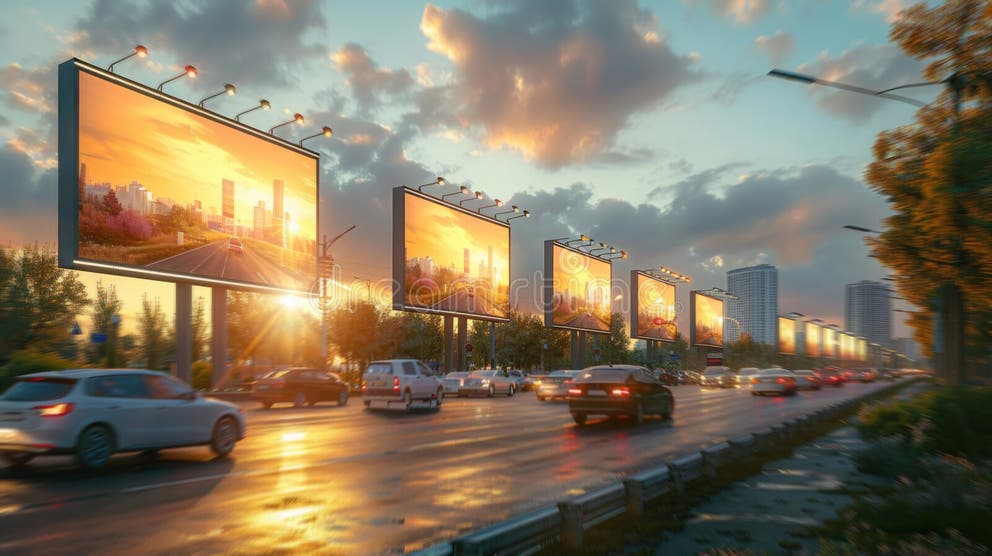 Sunset Boulevard with Sequential Advertising Billboards Stock Image ...