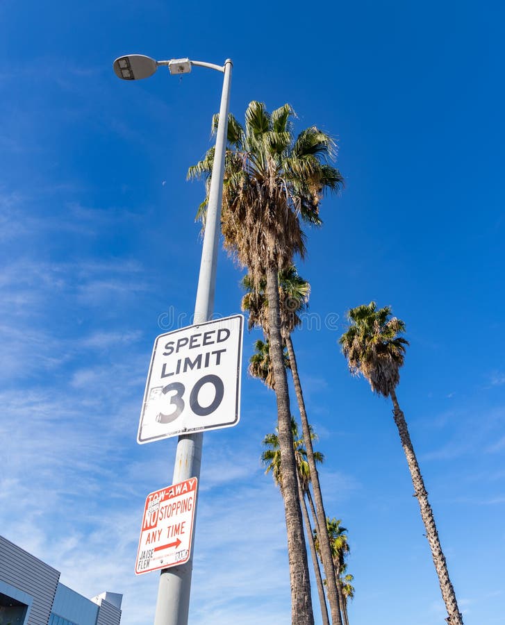 Sunset Boulevard Speed Limit Sign Stock Photo - Image of speed, street ...
