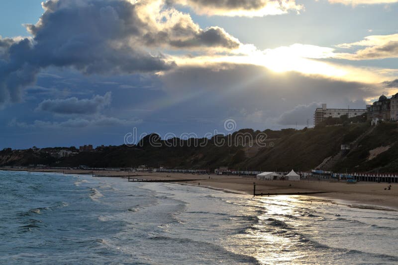 Sunset at Bournemouth Beach Stock Photo - Image of touristic, seaside ...