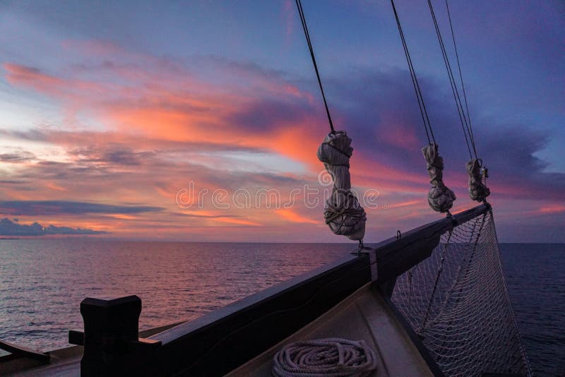 Sunset from the bow stock image. Image of boat, blue - 83456141