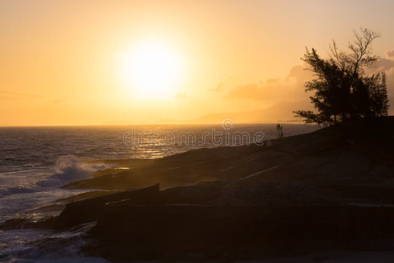 Sunset on Brazilian beach. stock photo. Image of line - 199221878