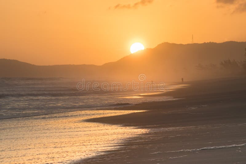 Sunset on Brazilian beach. stock image. Image of horizon - 199221899