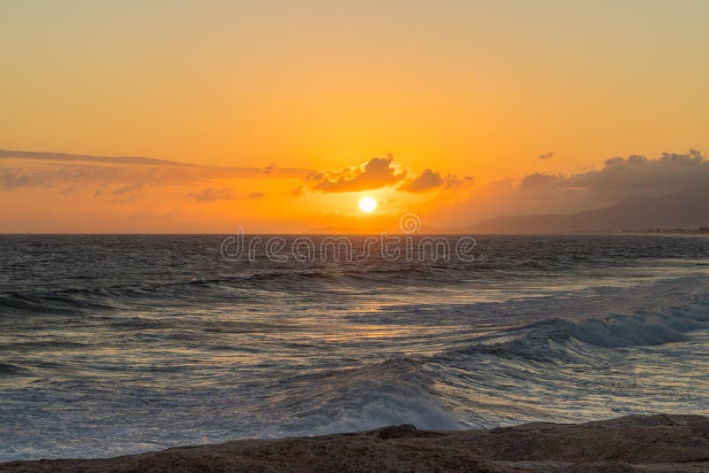 Sunset on Brazilian beach. stock photo. Image of petal - 199221870