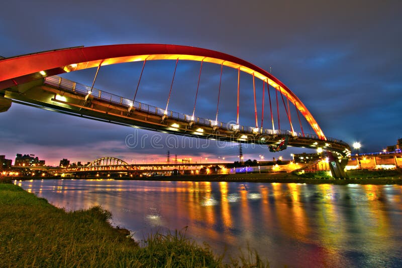 Sunset with bridge stock image. Image of lights, evening - 25691367