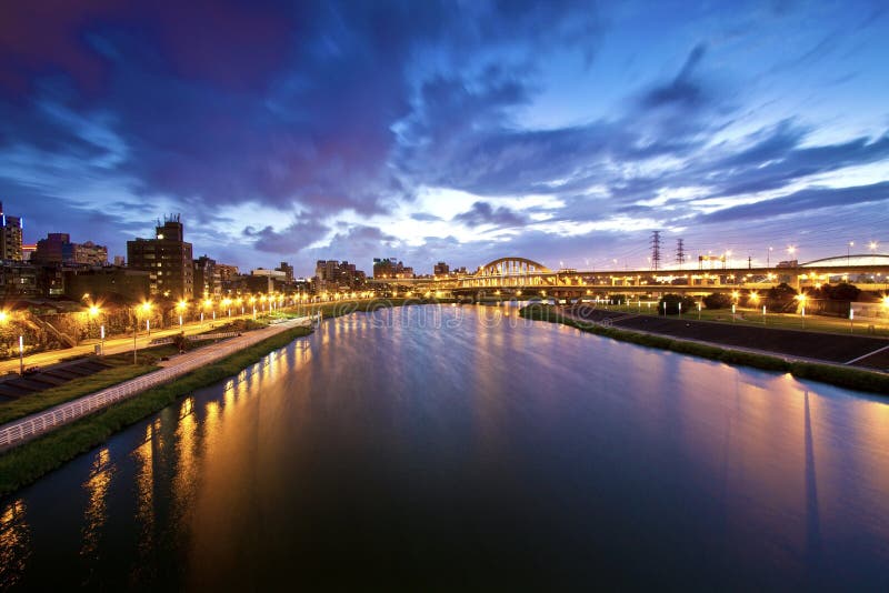 Sunset with bridge stock image. Image of river, city - 26298651