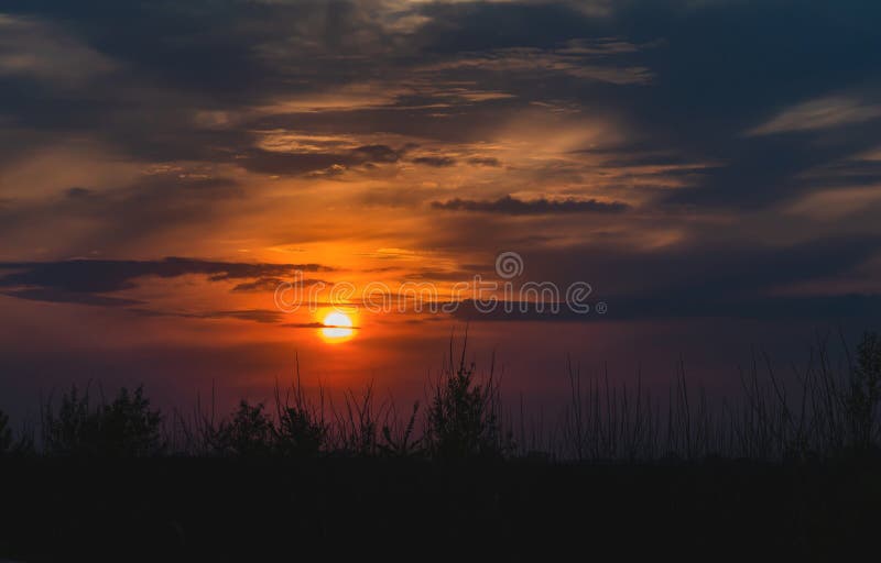 Sunset, Bright Colors in the Sky and with Clouds Stock Image - Image of ...