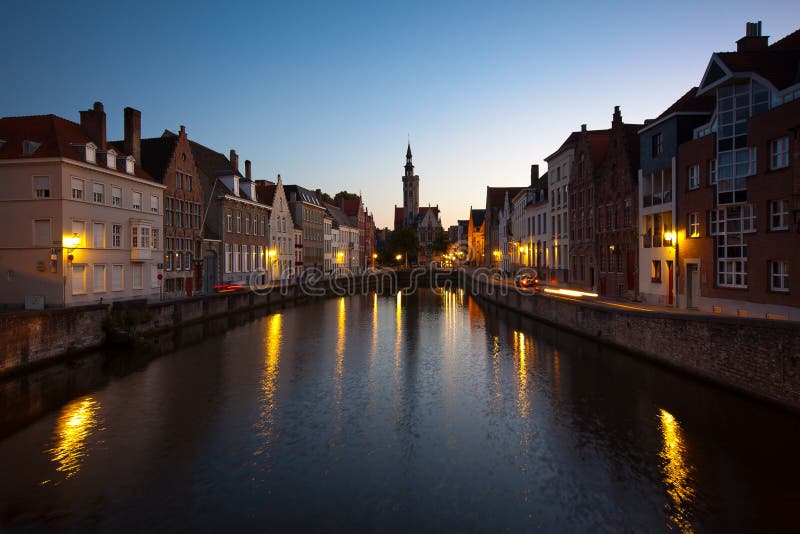 Sunset in Bruges, Belgium stock image. Image of flanders - 20891903