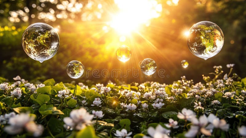 Sunset Bubbles Floating Meadow Spring Stock Photo - Image of peace ...